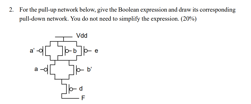 Solved 2. For the pull-up network below, give the Boolean | Chegg.com