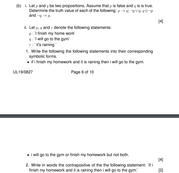 Solved (b) i. Let p and q be two propositions. Assume that p | Chegg.com