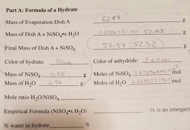 Solved how to find the moles of NiSO4 moles of H2O (not | Chegg.com