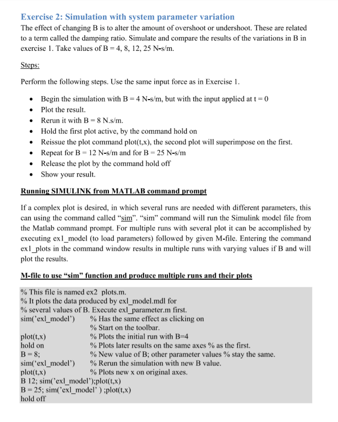 Exercise 2: Simulation with system parameter | Chegg.com