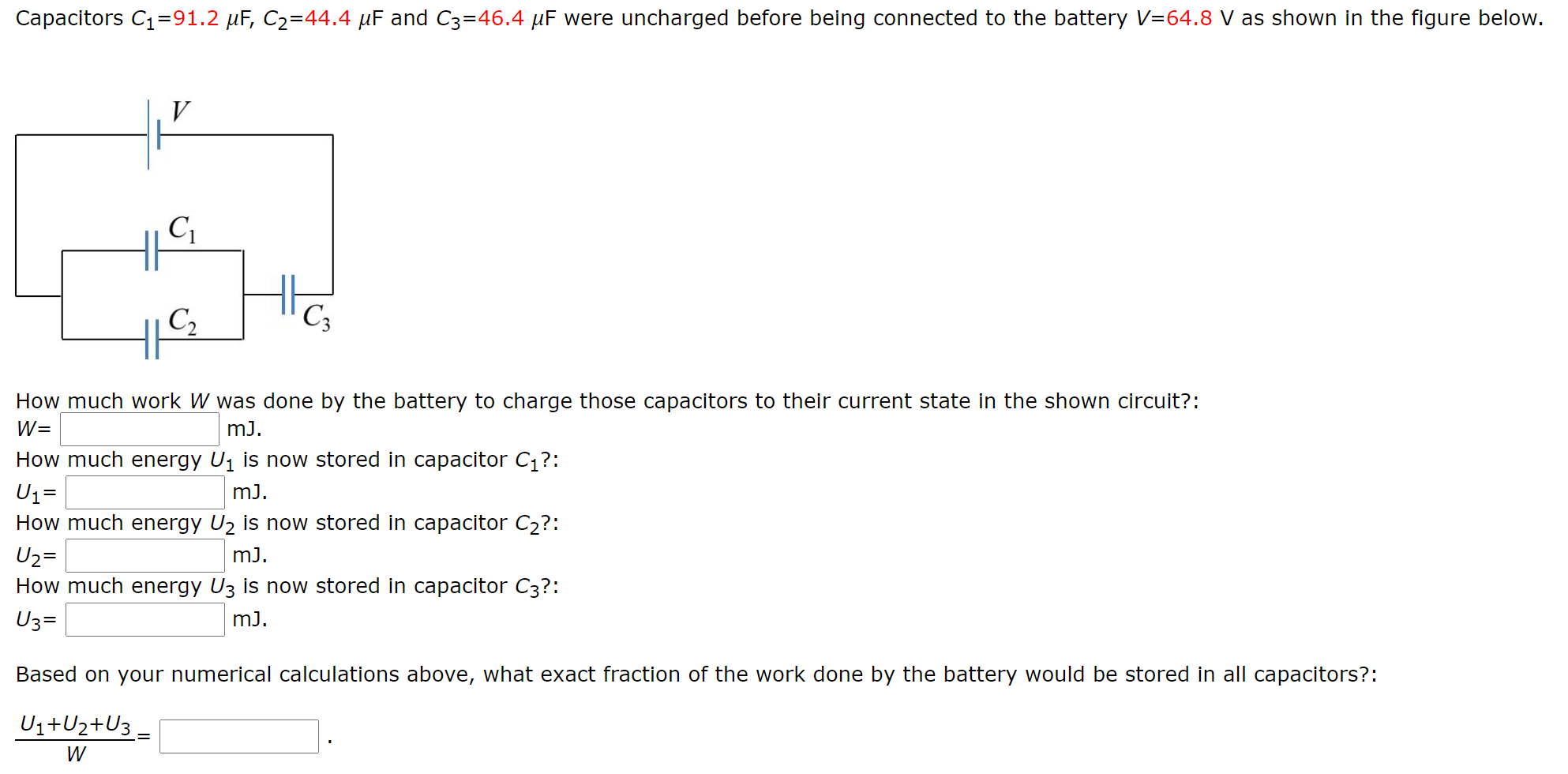 Solved Capacitors C1=91.2 uF, C2=44.4 uF and C3=46.4 uF were | Chegg.com