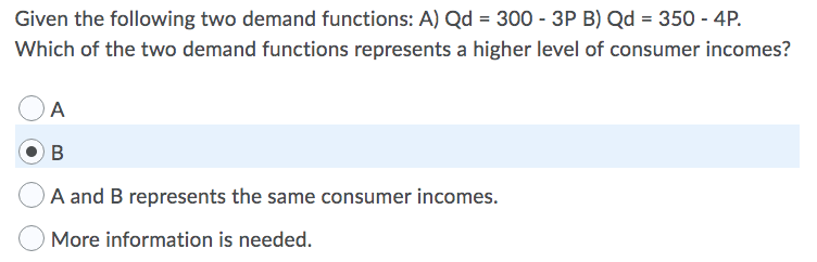 Solved Given the following two demand functions: A) Qd = 300 | Chegg.com