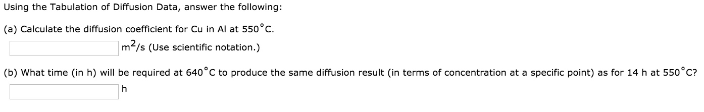 Solved Using the Tabulation of Diffusion Data, answer the | Chegg.com