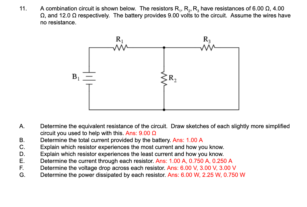 Solved 11. A combination circuit is shown below. The | Chegg.com
