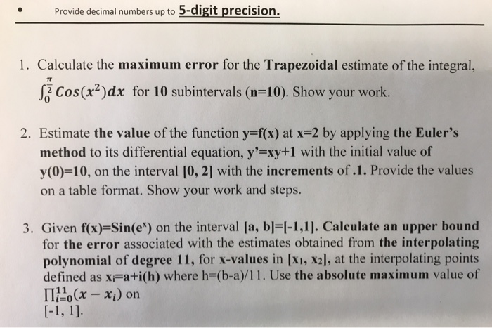 Solved Calculate the maximum error for the Trapezoidal | Chegg.com