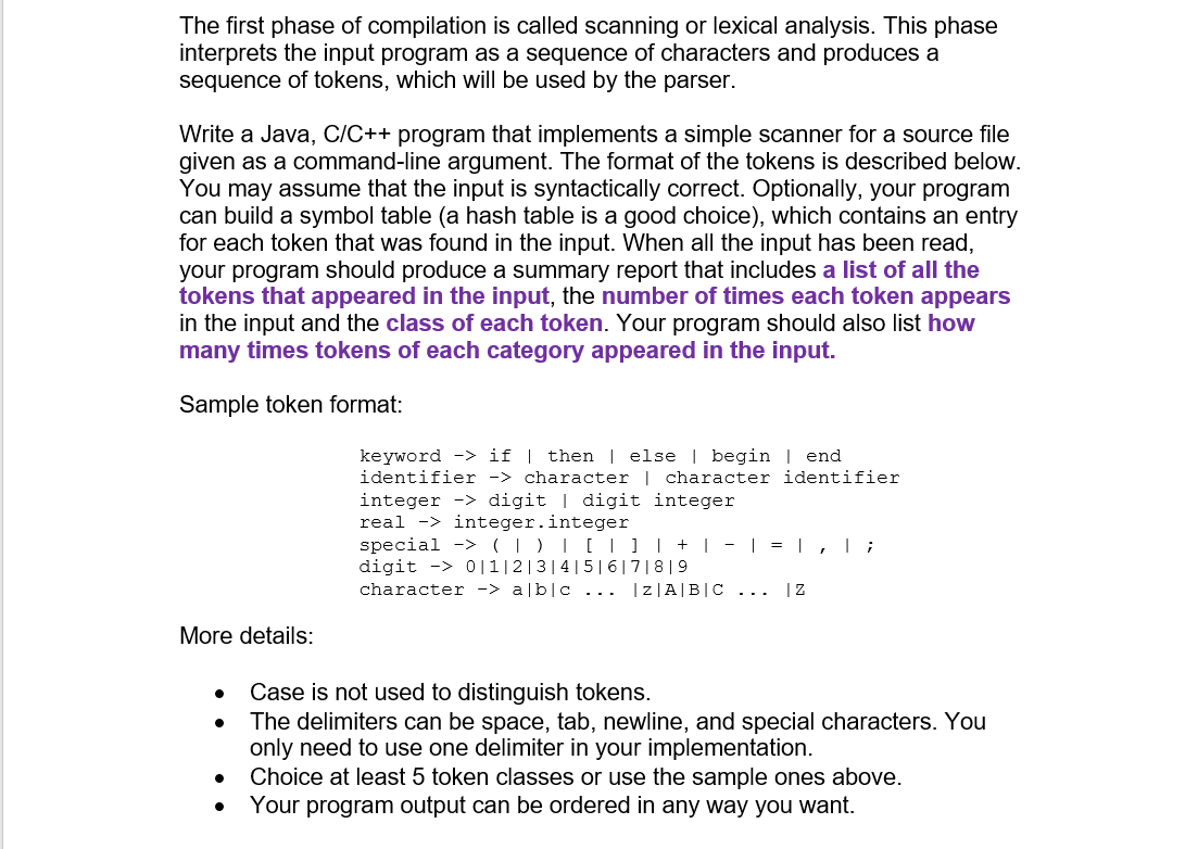 Solved The first phase of compilation is called scanning or | Chegg.com
