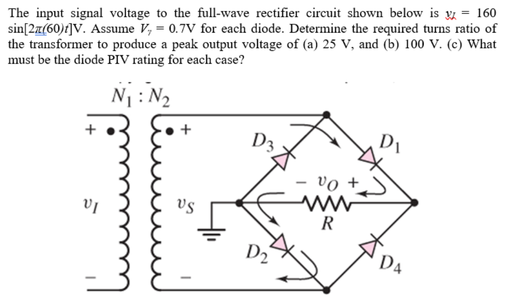 Solved The input signal voltage to the full-wave rectifier | Chegg.com
