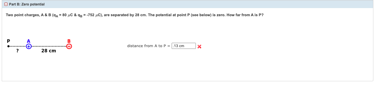 Solved Part B: Zero potential Two point charges, A & B (9A = | Chegg.com