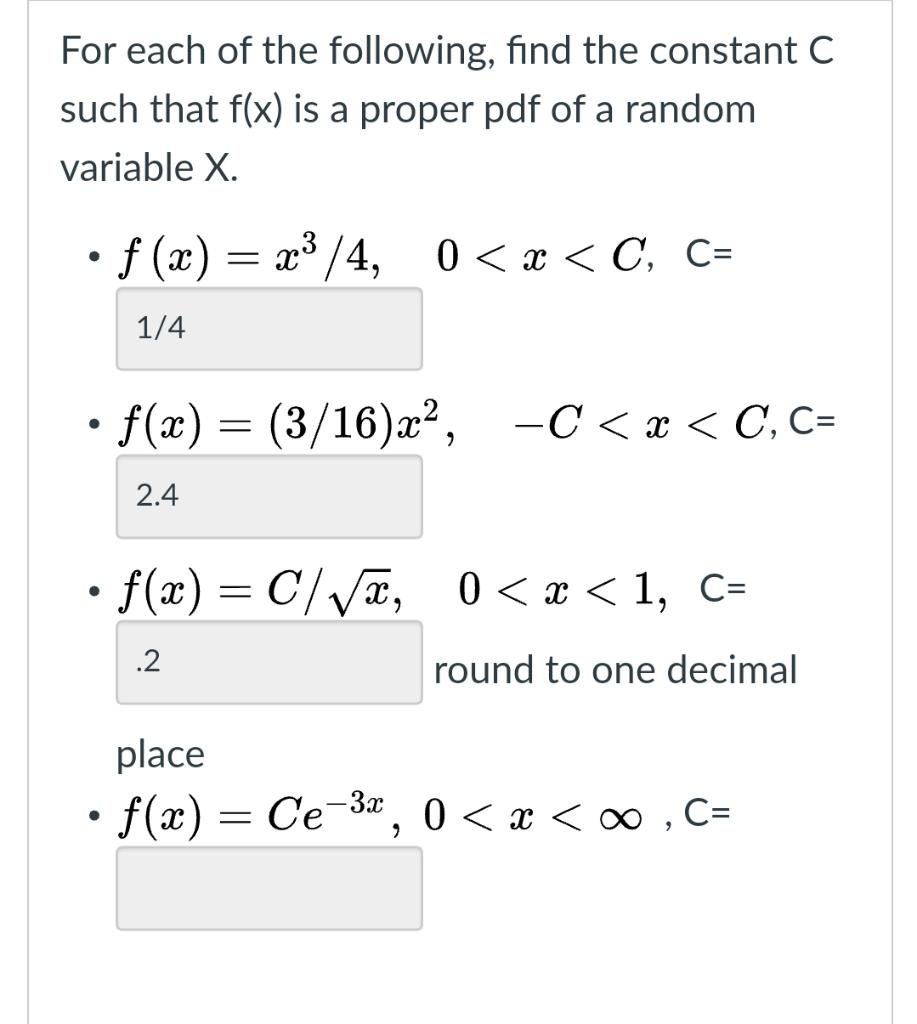 Solved For each of the following, find the constant C such | Chegg.com