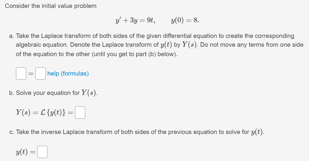Solved Consider the initial value problem y' + 3y = 9t, y(0) | Chegg.com