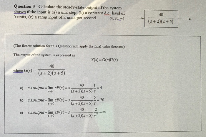 Solved Question 3 Calculate the steady-state output of the | Chegg.com