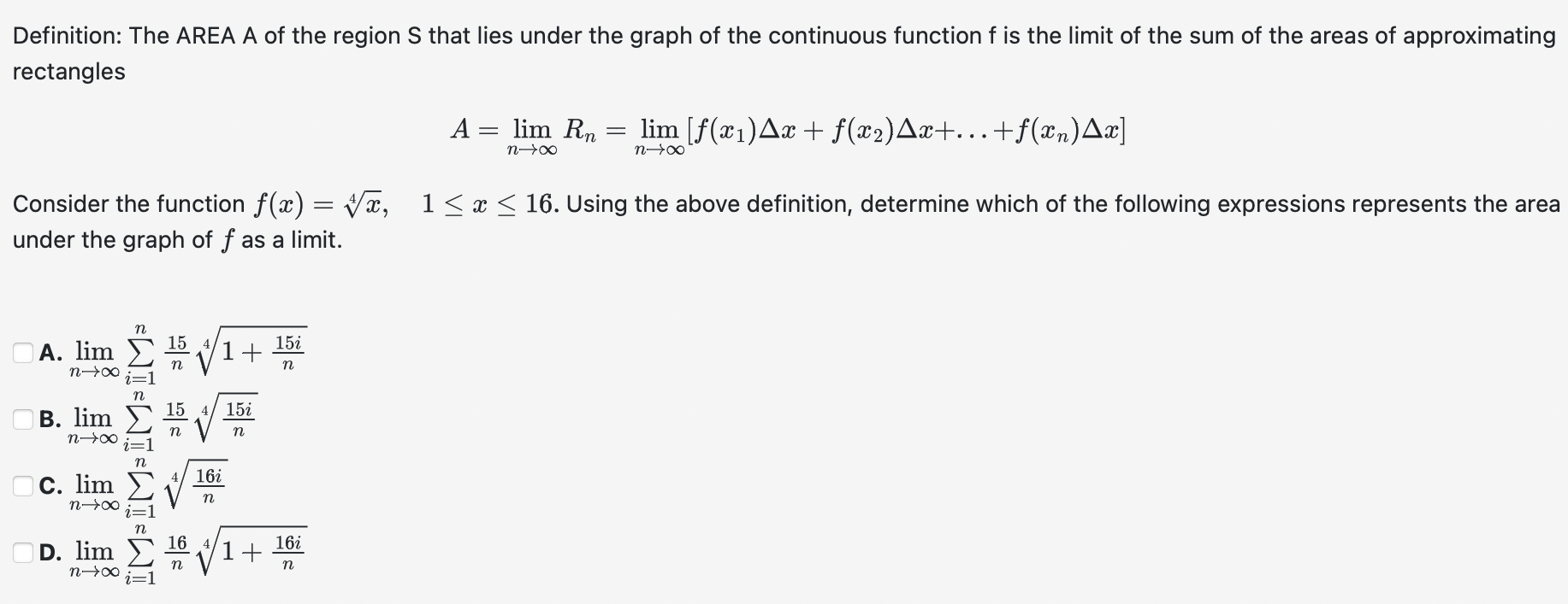 Solved Definition: The AREA A of the region S that lies | Chegg.com