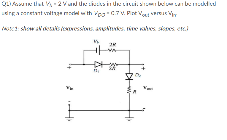 Solved Q1) Assume that V₁ = 2 V and the diodes in the | Chegg.com