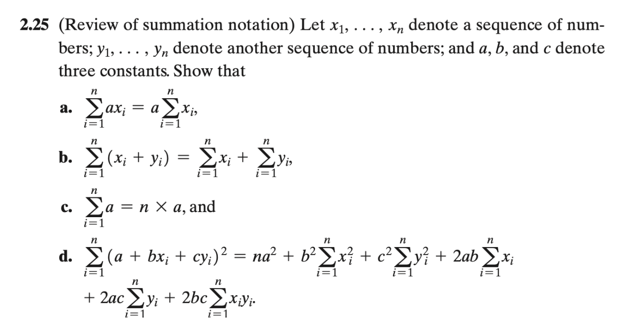 Solved 2.25 (Review of summation notation) ﻿Let x1,dots,xn | Chegg.com