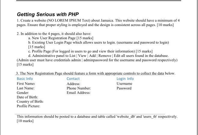 Solved Getting Serious with PHP 1. Create a website (NO | Chegg.com