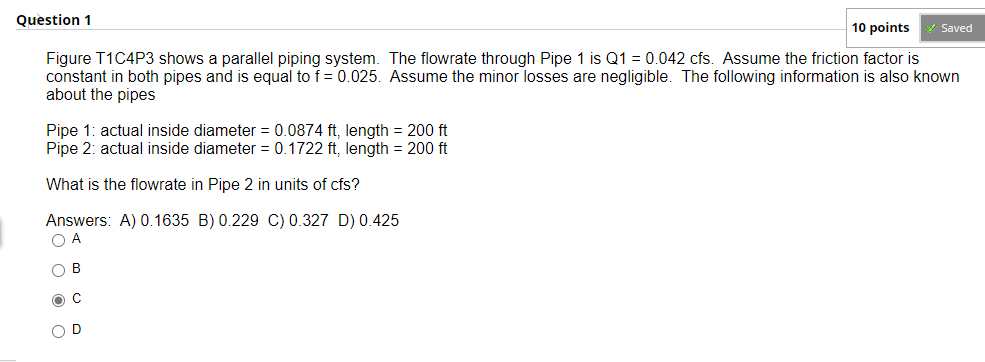 Solved Figure T1C4P3 shows a parallel piping system. The | Chegg.com