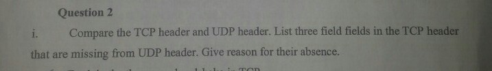 Solved Question 2 i. Compare the TCP header and UDP header. | Chegg.com