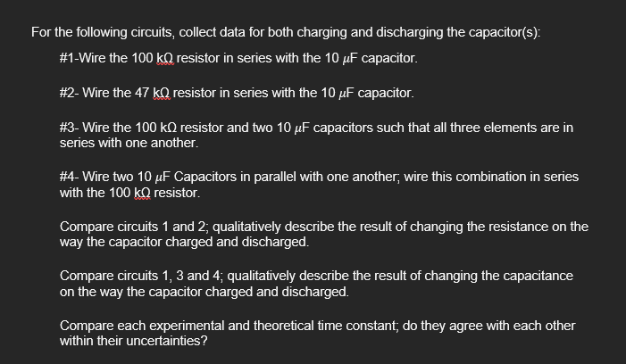 Solved For the following circuits, collect data for both | Chegg.com