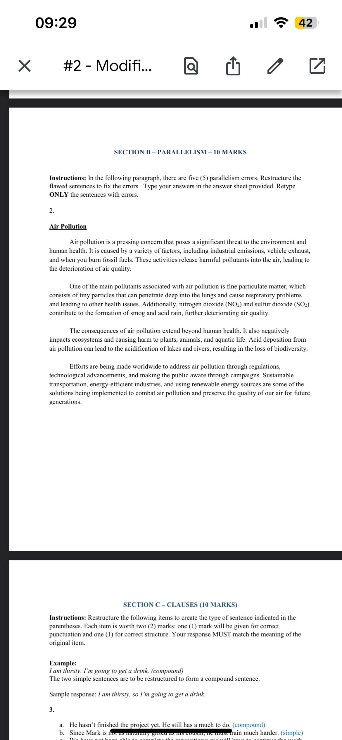 SECTION A - MODIFIERS (10 MARKS) Instructions: In the | Chegg.com