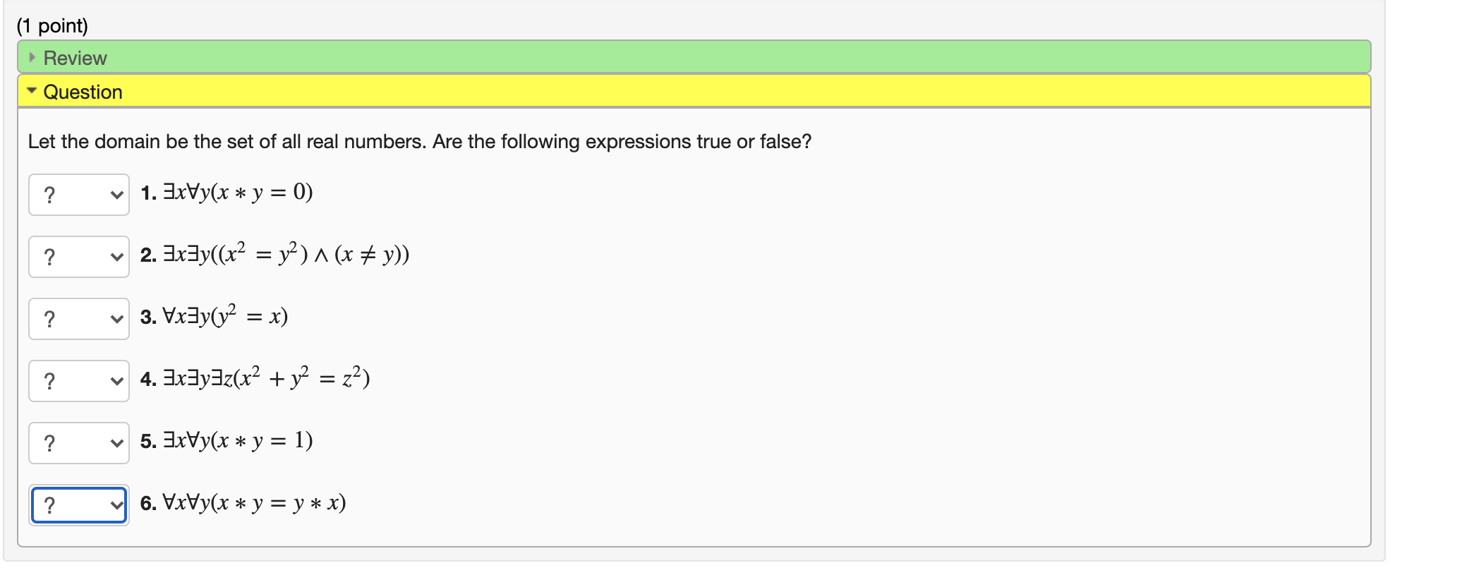 Solved (1 point) Define the following predicates: · A(x) : x | Chegg.com