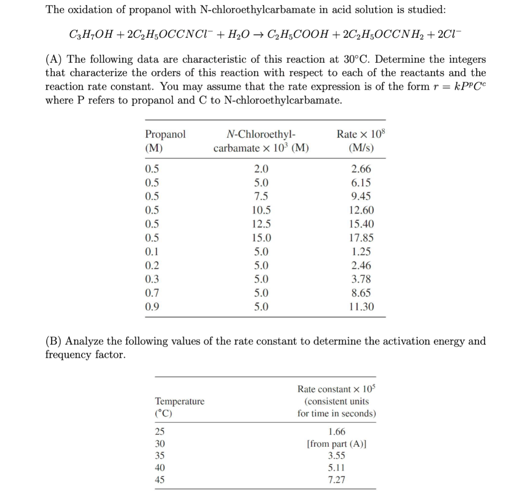 Solved The oxidation of propanol with N-chloroethylcarbamate | Chegg.com