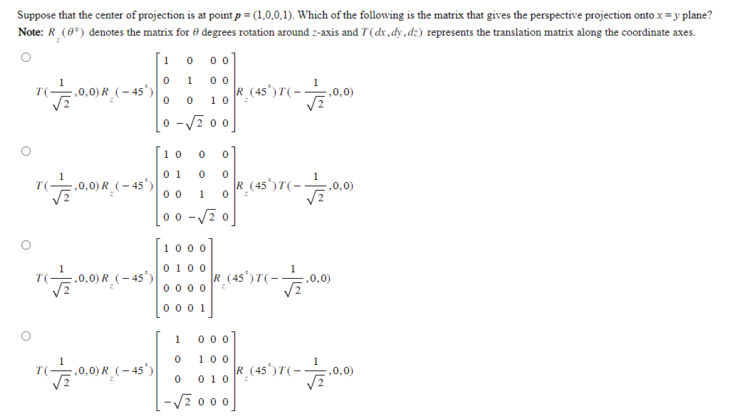 Suppose that the center of projection is at point | Chegg.com