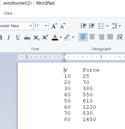 Solved 2. Wind tunnel data. Download the x and y data in the | Chegg.com