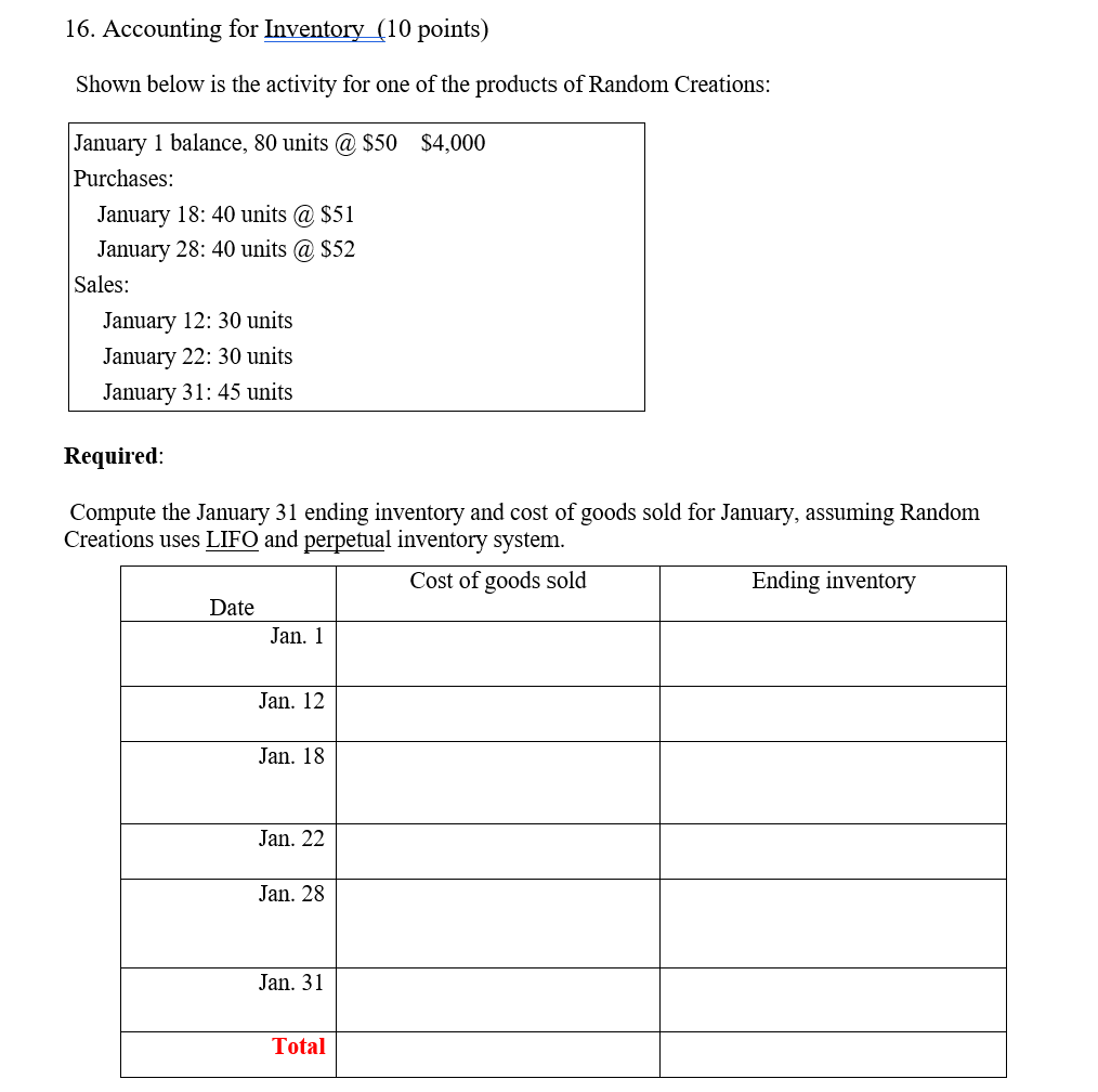 Solved Accounting for Inventory ( 10 ﻿points)Shown below is | Chegg.com