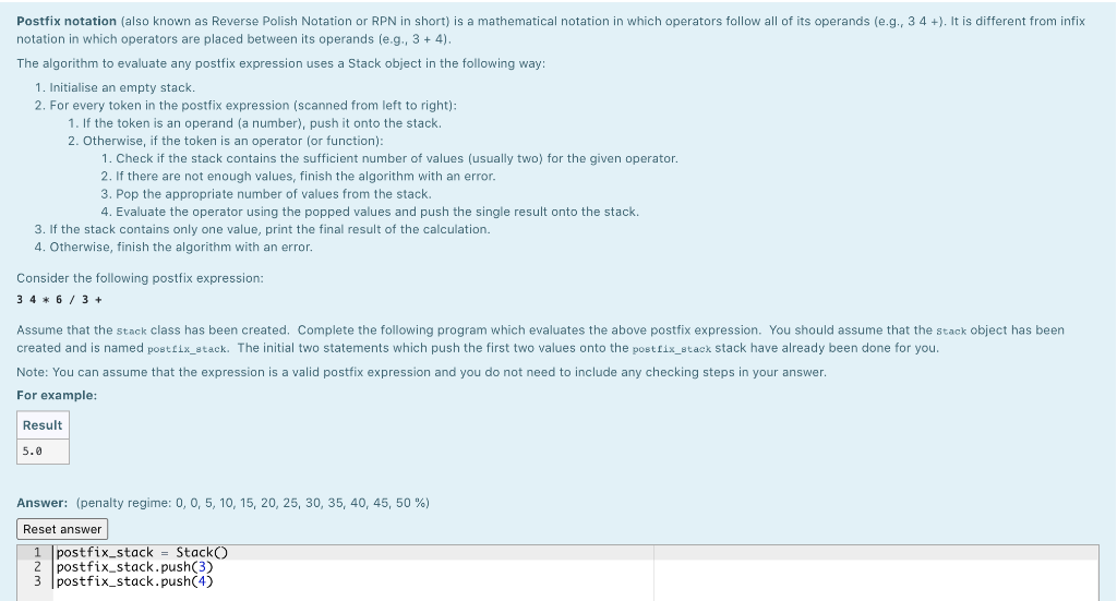 Solved Postfix notation (also known as Reverse Polish | Chegg.com