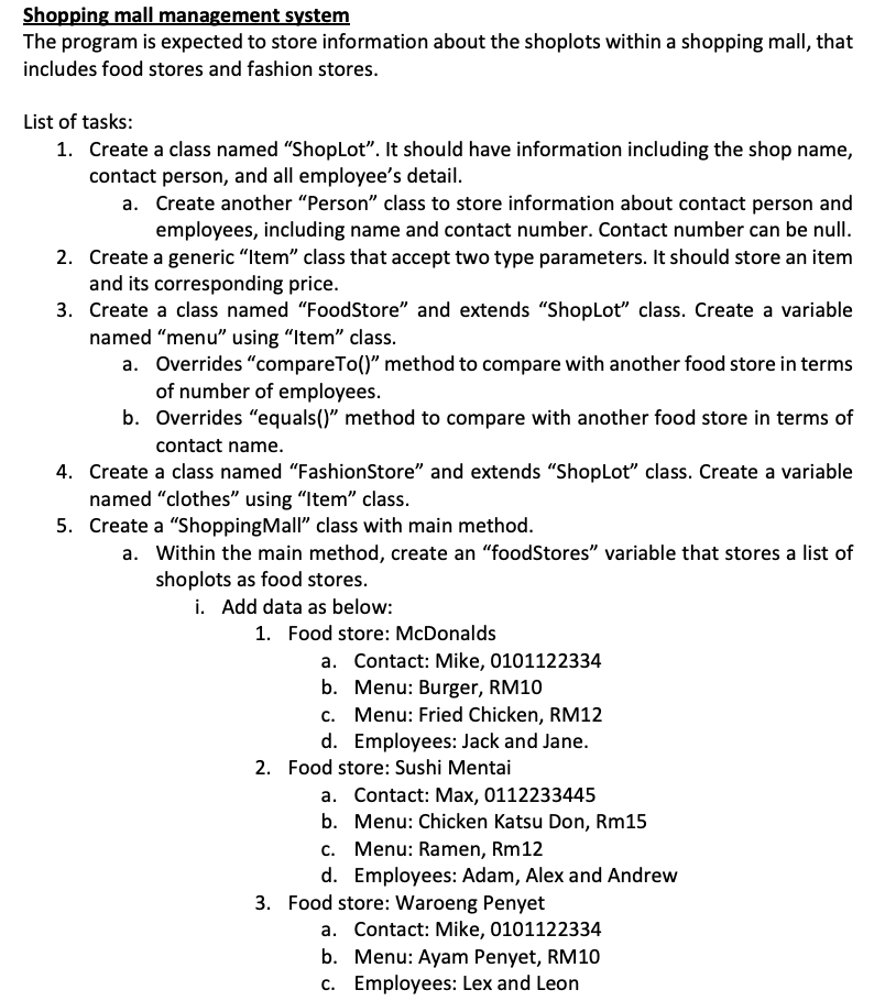 Shopping mall management system The program is | Chegg.com