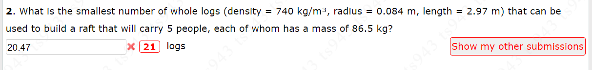 Solved 2. What is the smallest number of whole logs (density | Chegg.com