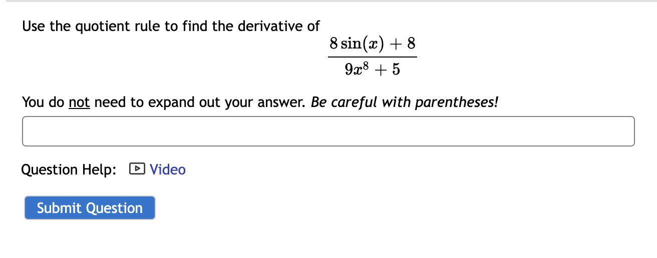 Solved Use the quotient rule to find the derivative of | Chegg.com