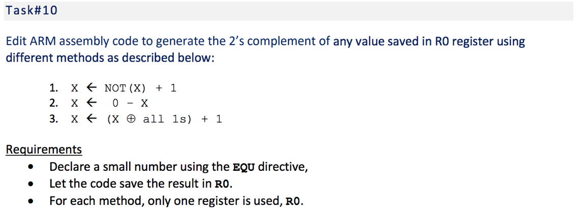 Task#10 Edit ARM assembly code to generate the 2's | Chegg.com