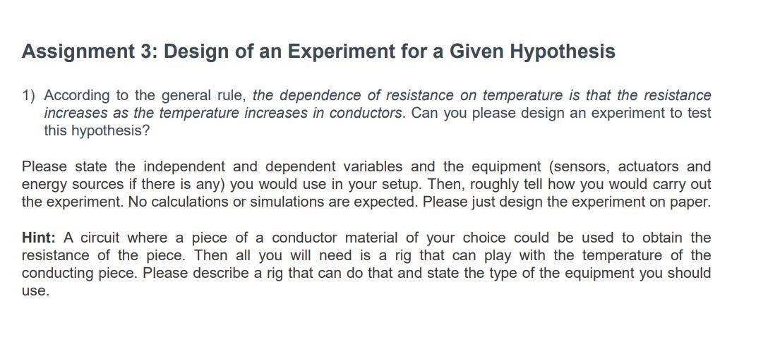 Solved Assignment 3: Design of an Experiment for a Given | Chegg.com