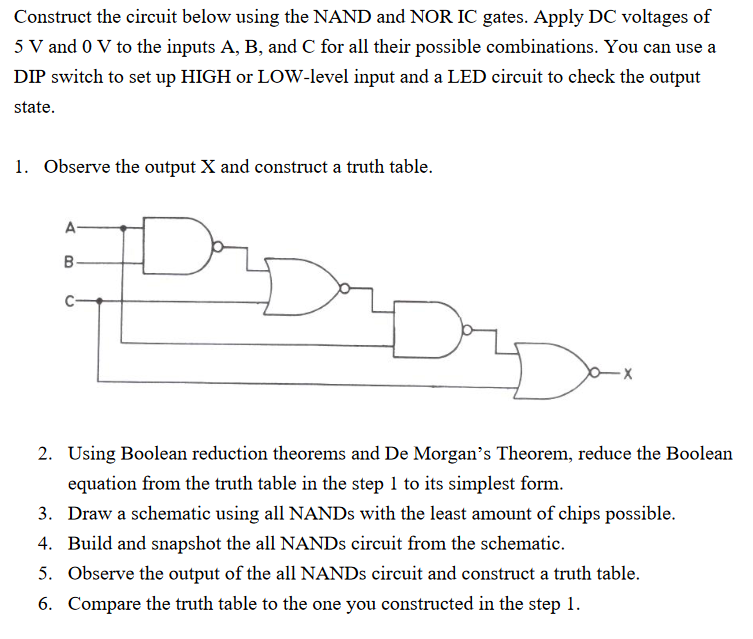 Solved Construct the circuit below using the NAND and NOR IC | Chegg.com