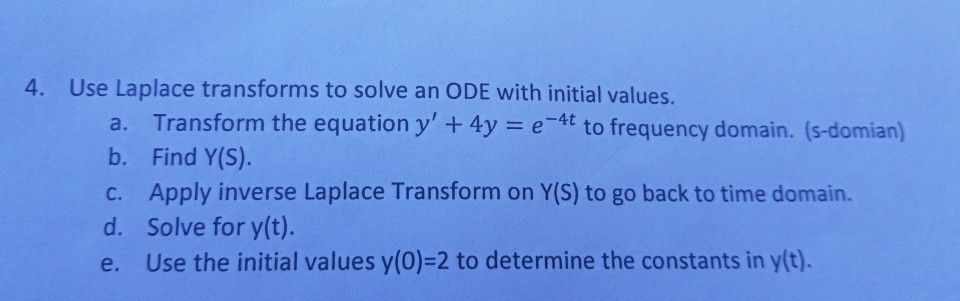 Solved 4. Use Laplace transforms to solve an ODE with | Chegg.com