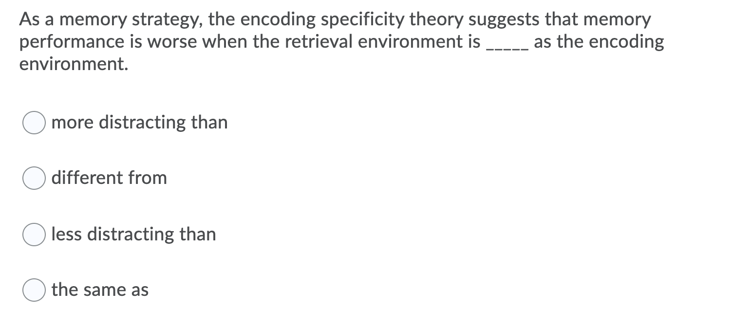 Solved As a memory strategy, the encoding specificity theory | Chegg.com