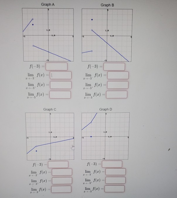 Solved Graph A Graph B f(-3) = (-3) = 1 lim f(x) = 1 lim | Chegg.com