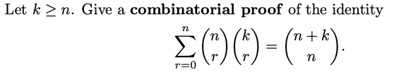 Solved Let k≥n. Give a combinatorial proof of the identity | Chegg.com