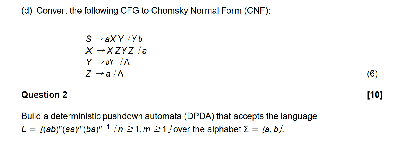 Solved D Convert The Following Cfg To Chomsky Normal Form 