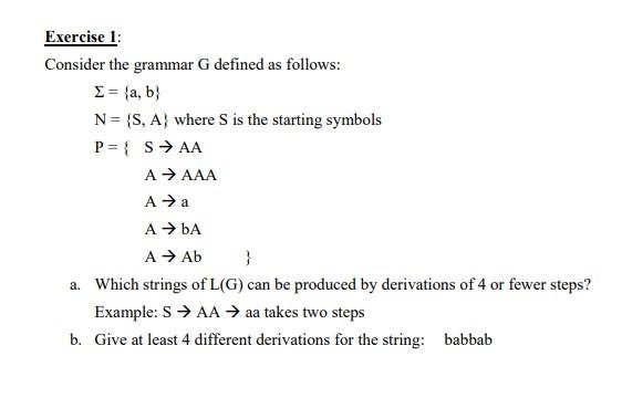 Solved Consider the grammar G defined as follows: Σ = {a, | Chegg.com