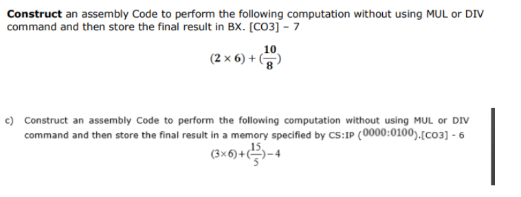 Solved Construct an assembly Code to perform the following | Chegg.com