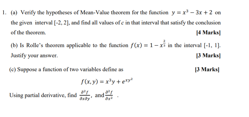 Solved 1. (a) Verify the hypotheses of Mean-Value theorem | Chegg.com
