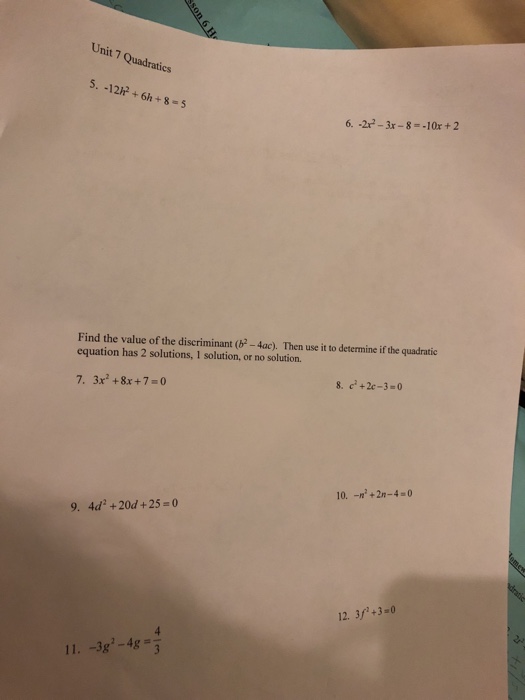 Solved Unit 7 Quadratics Name 2a Date Solve the following | Chegg.com