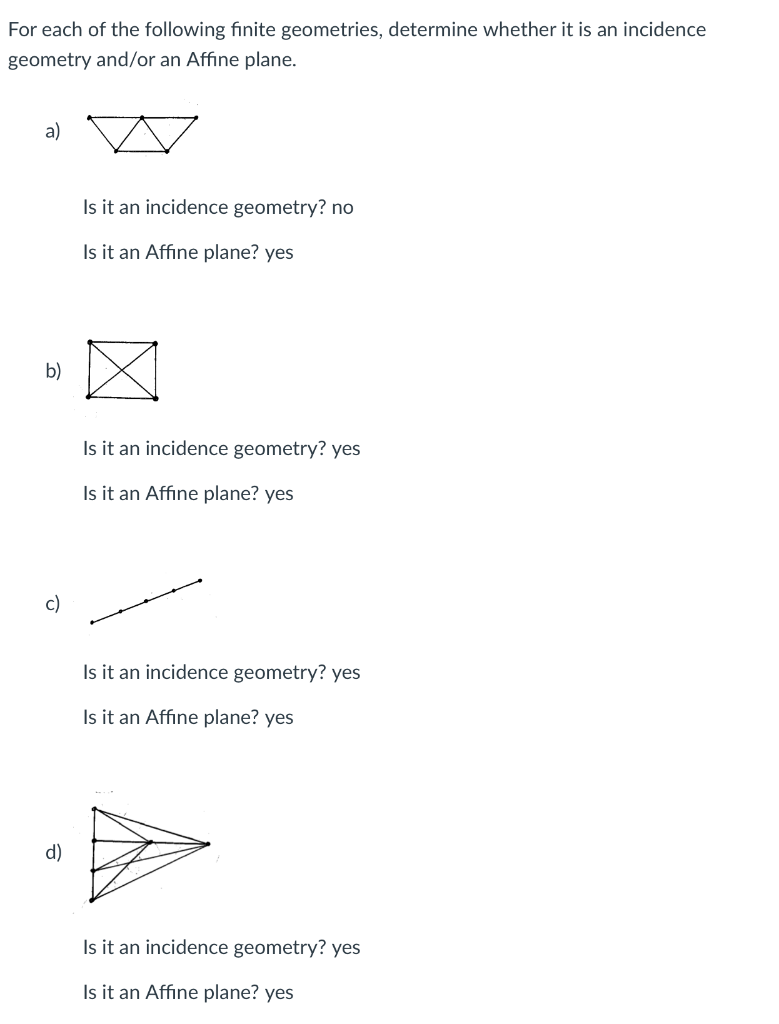Solved For each of the following finite geometries, | Chegg.com