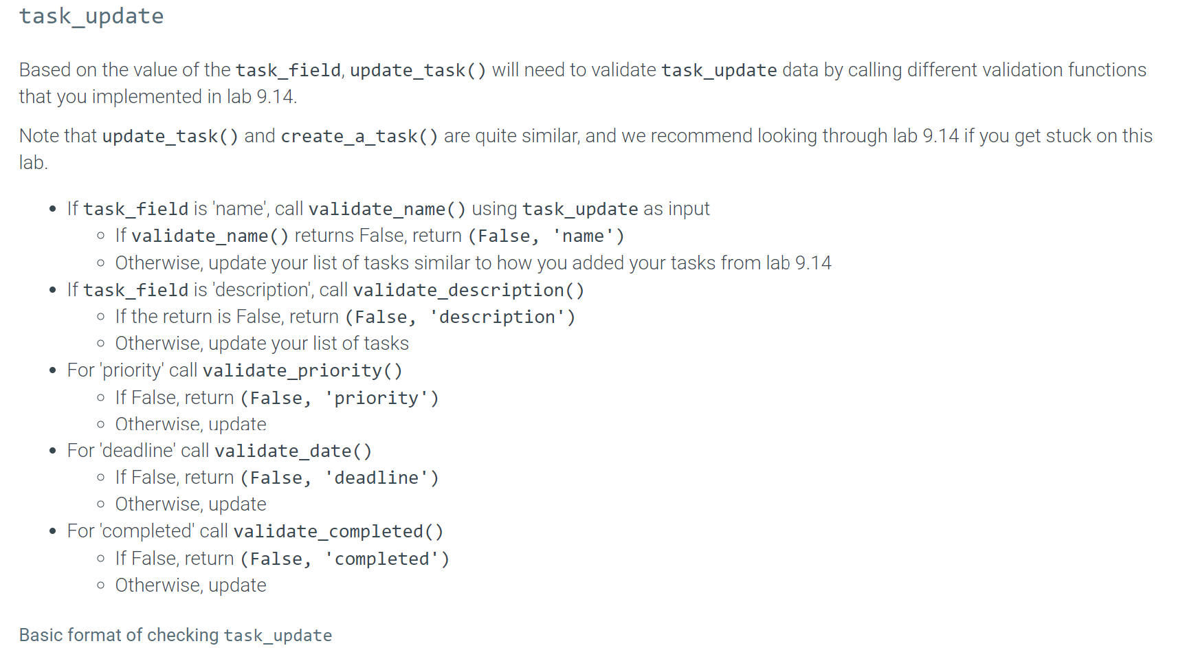 Solved Create a function update_task() that will expect four | Chegg.com