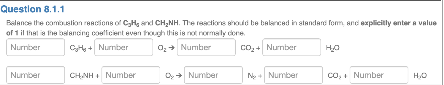 Solved Balance the combustion reactions of C3H6 and CH2NH. | Chegg.com