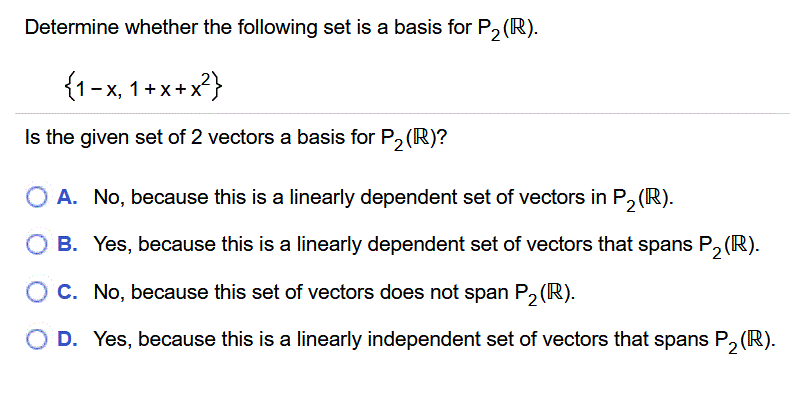 Solved Determine whether the following set is a basis for | Chegg.com