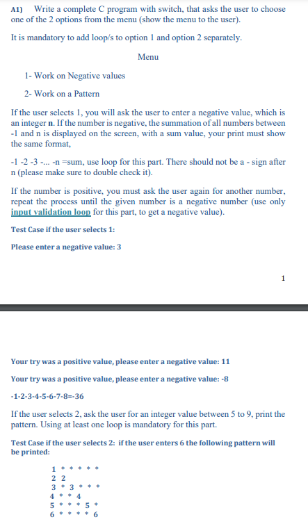 Solved A1) Write a complete program with switch, that asks | Chegg.com