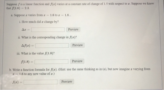 Solved Suppose f is a linear function and f() varies at a | Chegg.com
